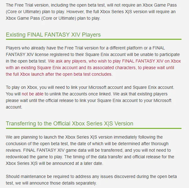 《FINAL FANTASY XIV》Xbox测试版2月21日展开，但未来完整版要XGP才能游玩 - 掘金咖